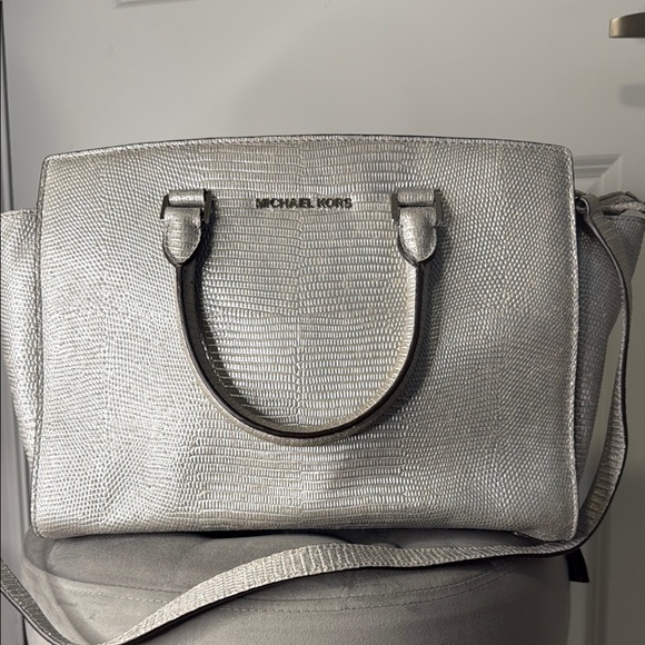 Michael Kors | Bags | Michael Kors Silver Satchel With Structured ...